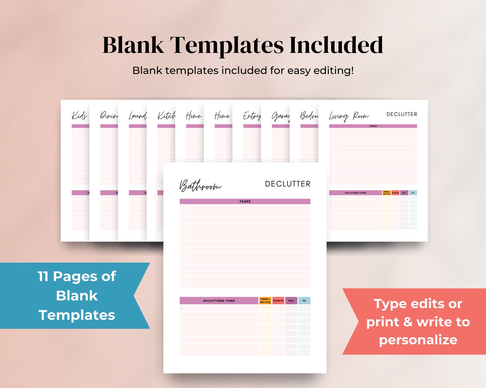 Declutter Checklist Planner Bundle | Declutter Challenges, Digital ...