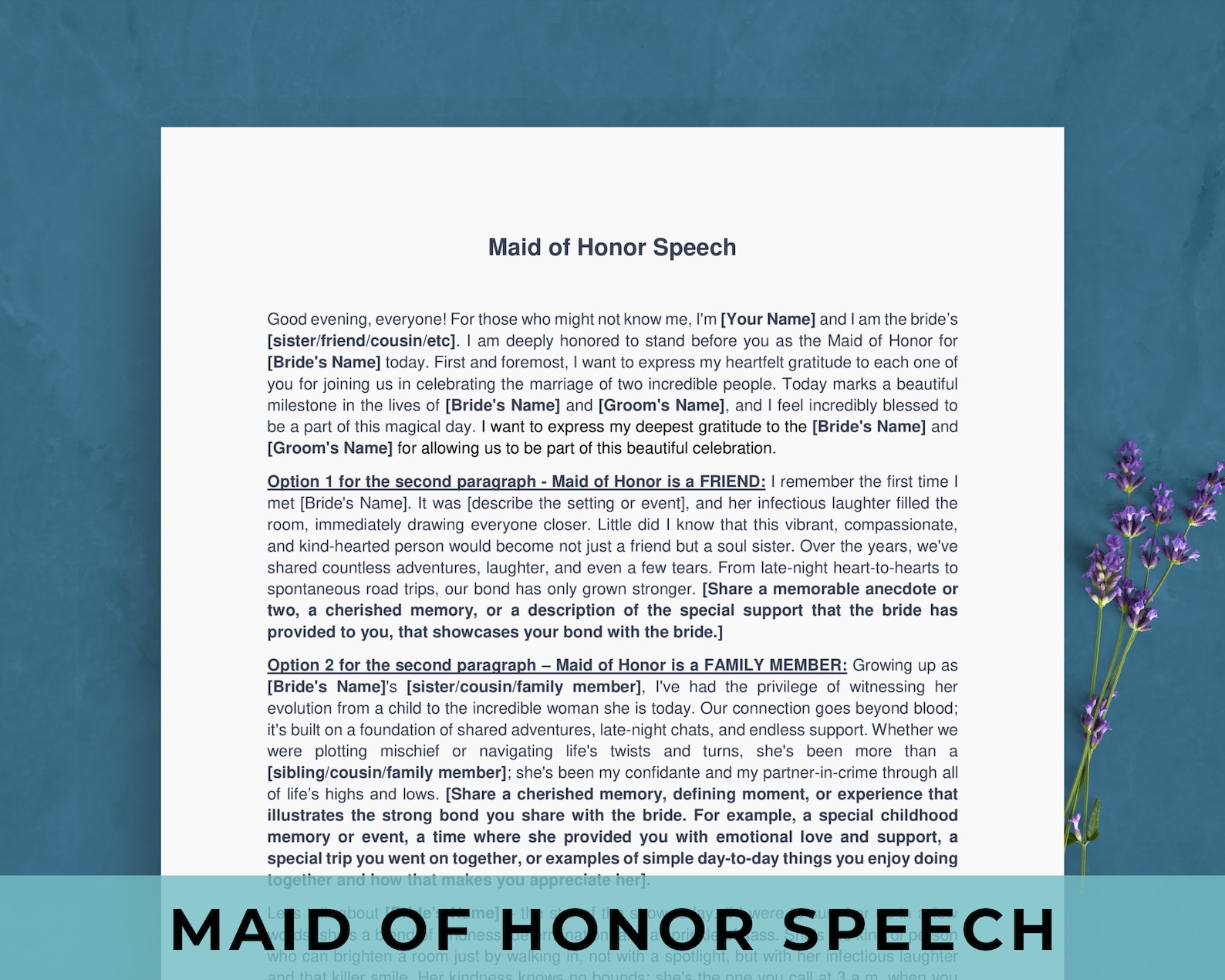 Editable Maid of Honor Speech Template | Matron of Honour / Bridesmaid ...