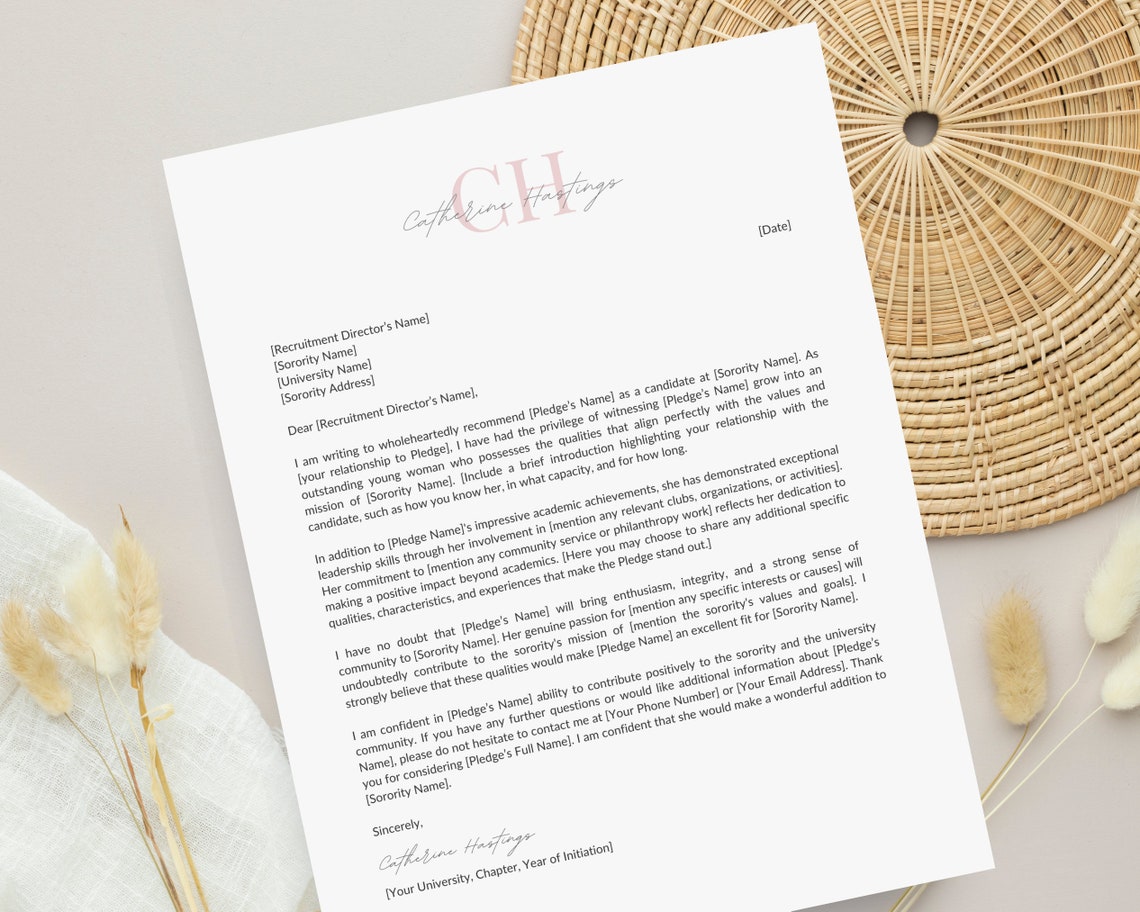 Sorority Recommendation Letter Template | Sorority Recruitment Letter ...