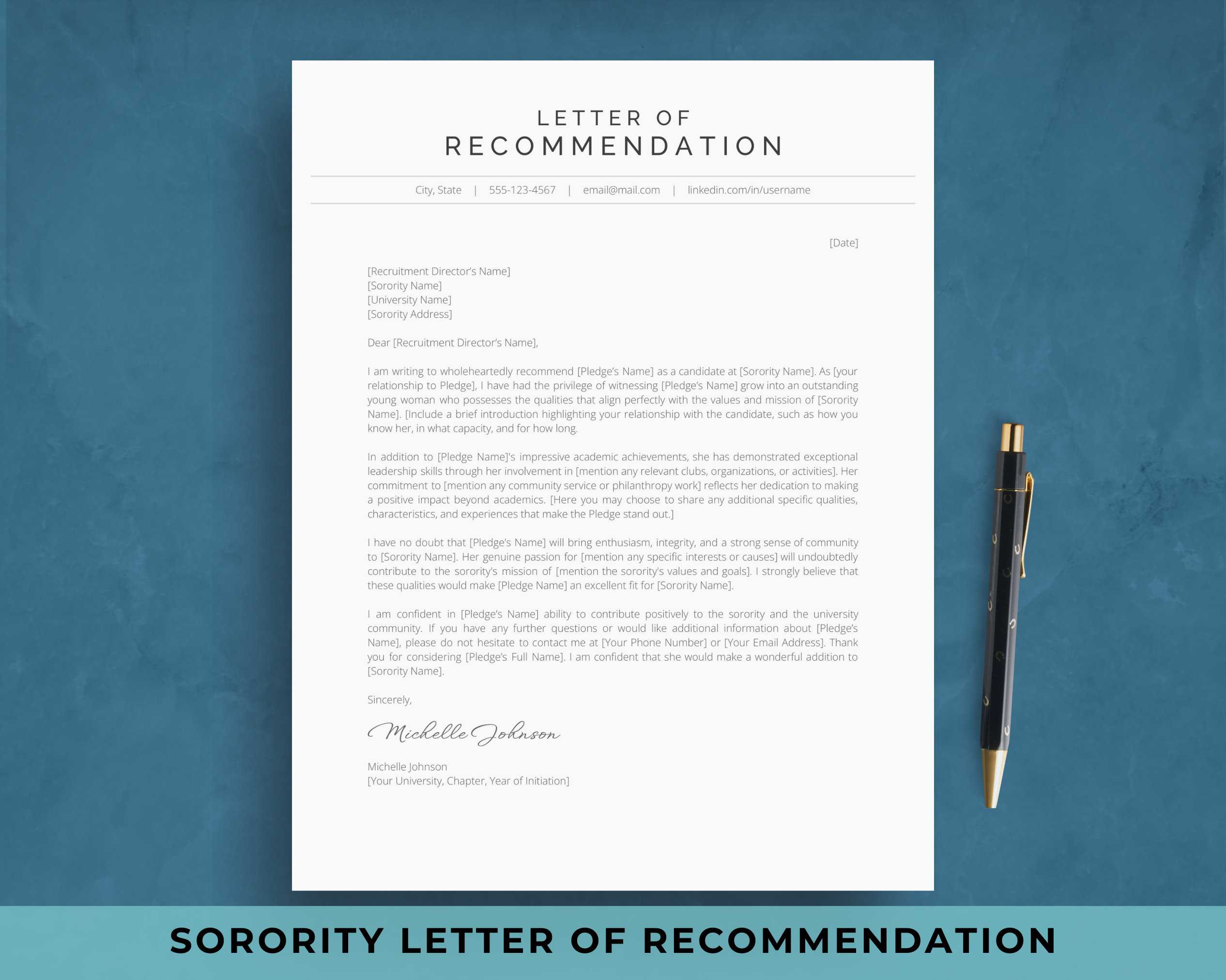 Sorority Letter of Support (LOS) Template for Sorority Recruitment ...