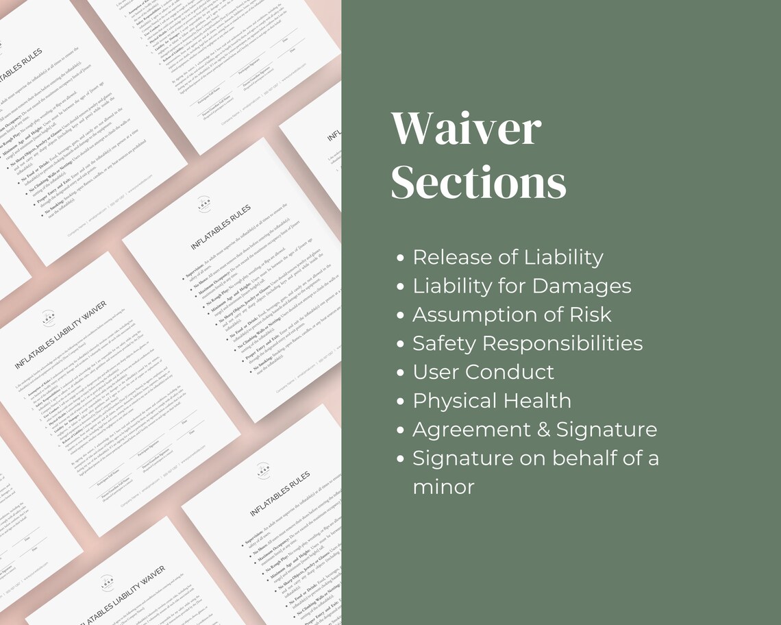 Inflatables Liability Waiver Form Template | Editable, Printable Bounce ...