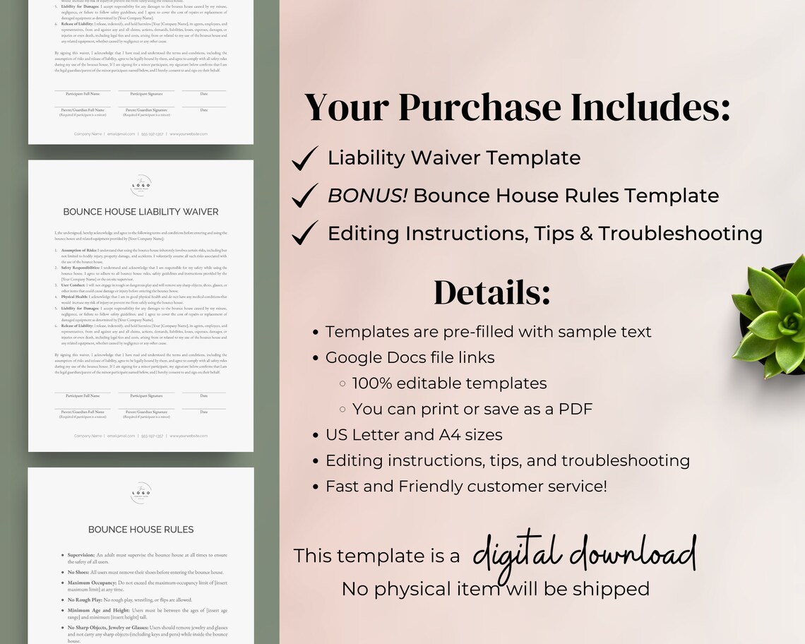 Bounce House Liability Waiver Form Template | Bounce House Rental ...