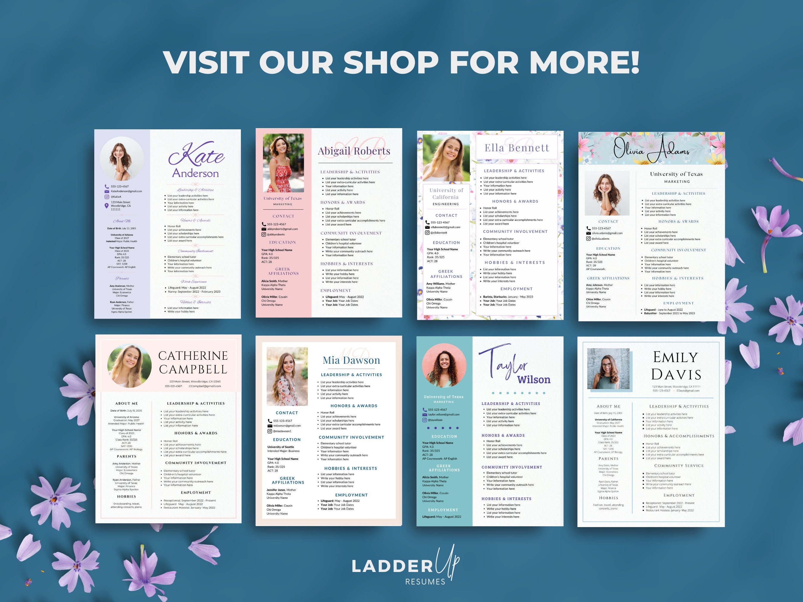 Pink Sorority Resume Template With Photo, Purple Monogram Rush Resume ...