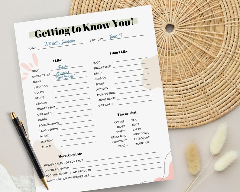 Employee Favorites List | Getting to Know You Printable | Coworker ...