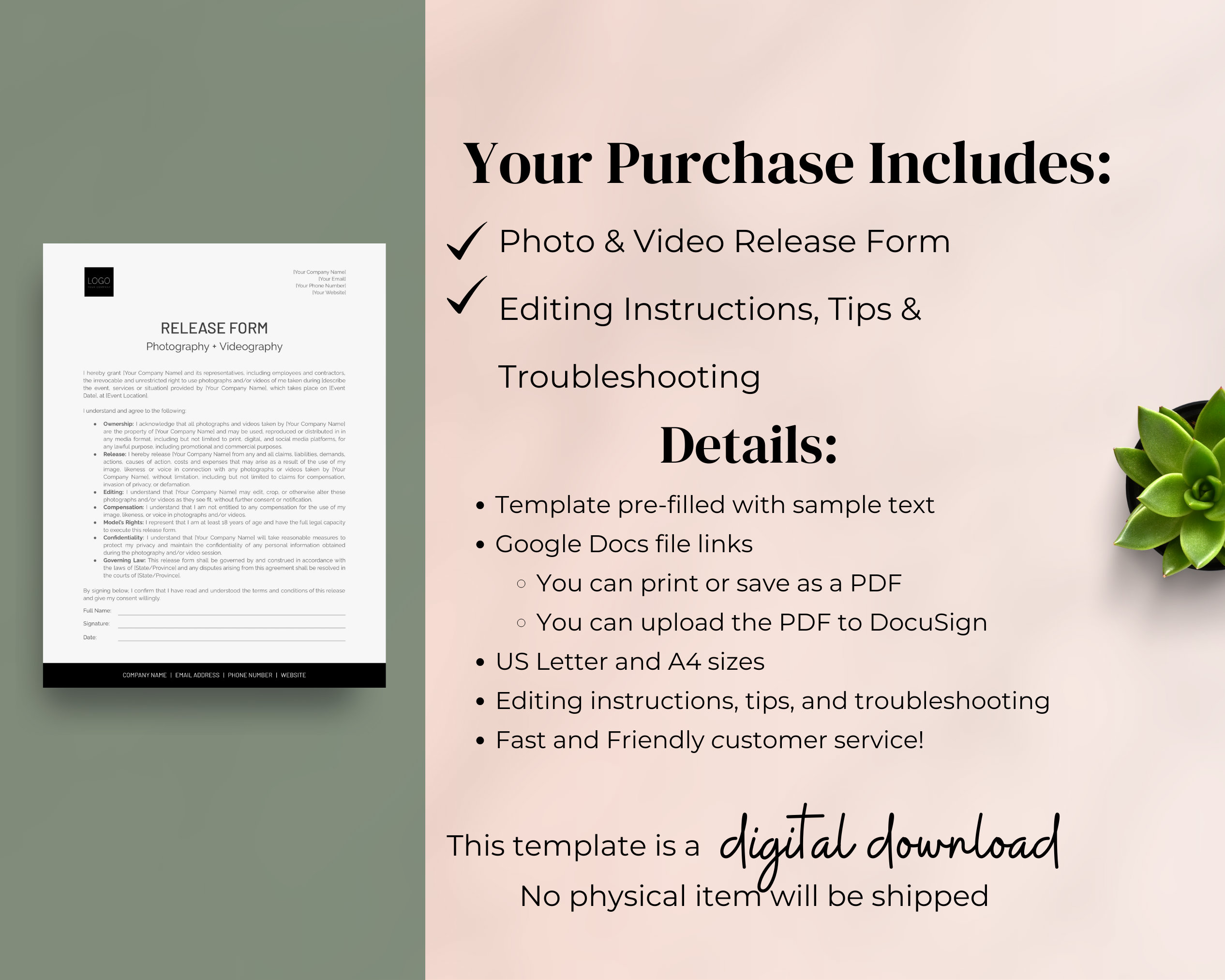 Photo & Video Release Form | Easy Google Docs Template | Photography ...