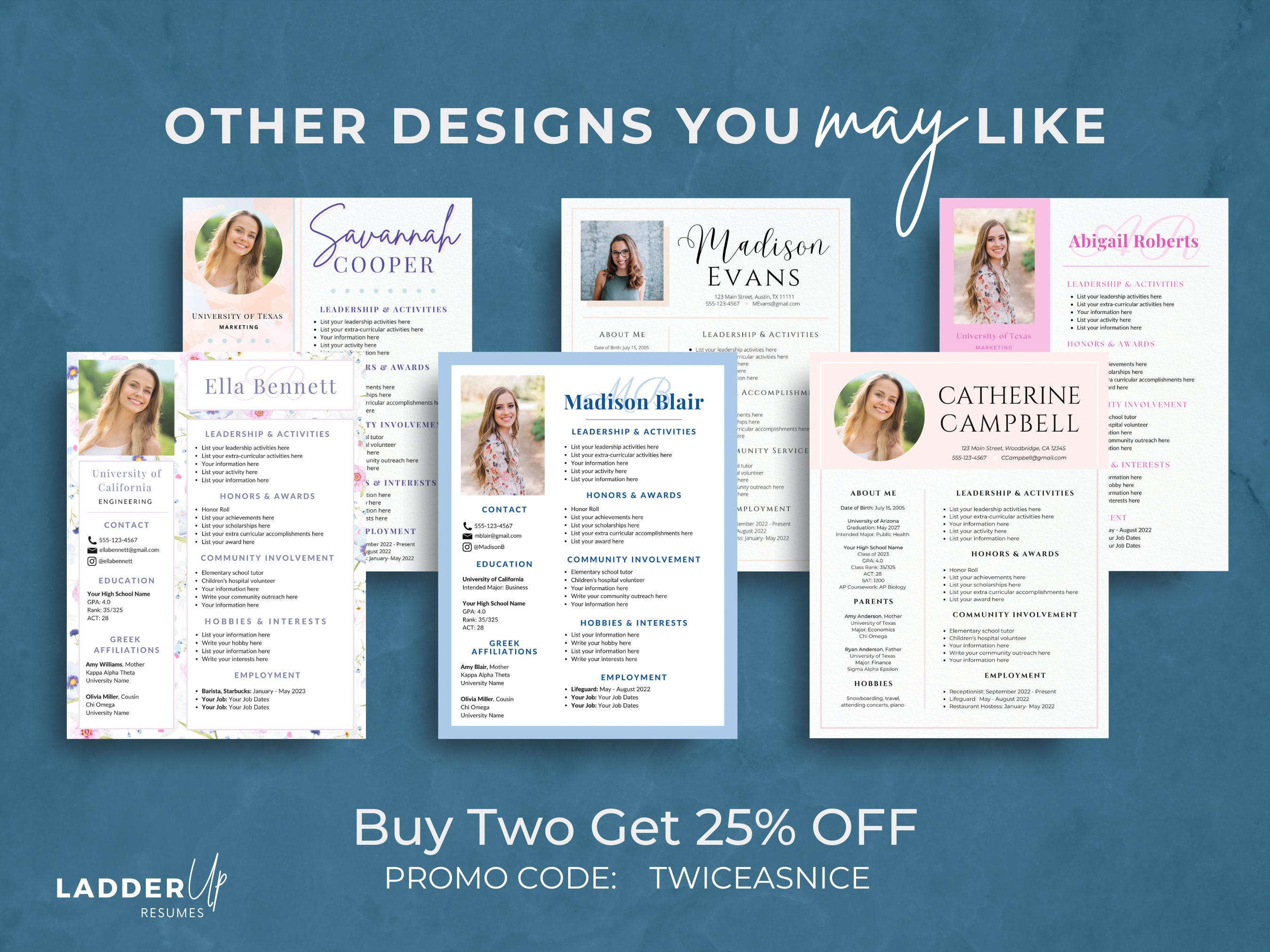 Sorority Resume Template With Photo, Editable Blue Rush Resume Template ...