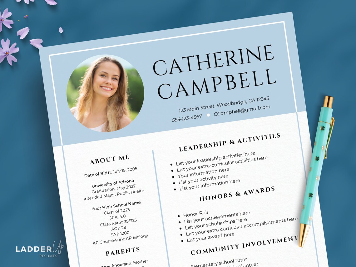 Sorority Resume Template With Photo, Editable Blue Rush Resume Template ...