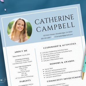 Sorority Resume Template With Photo, Editable Blue Rush Resume Template ...