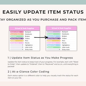 Editable College Packing List Item Status Tracker | Dorm Room ...