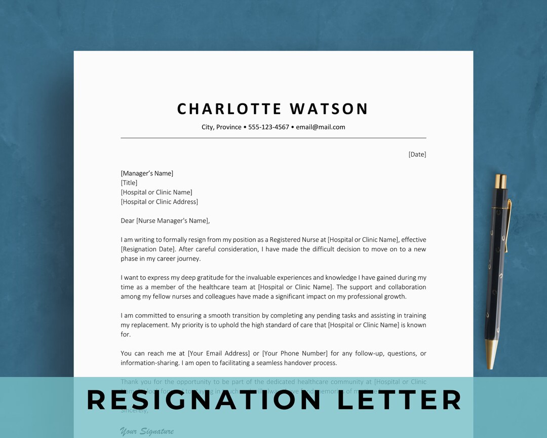 Nurse Resignation Letter Template for Word & Google Docs, Professional ...