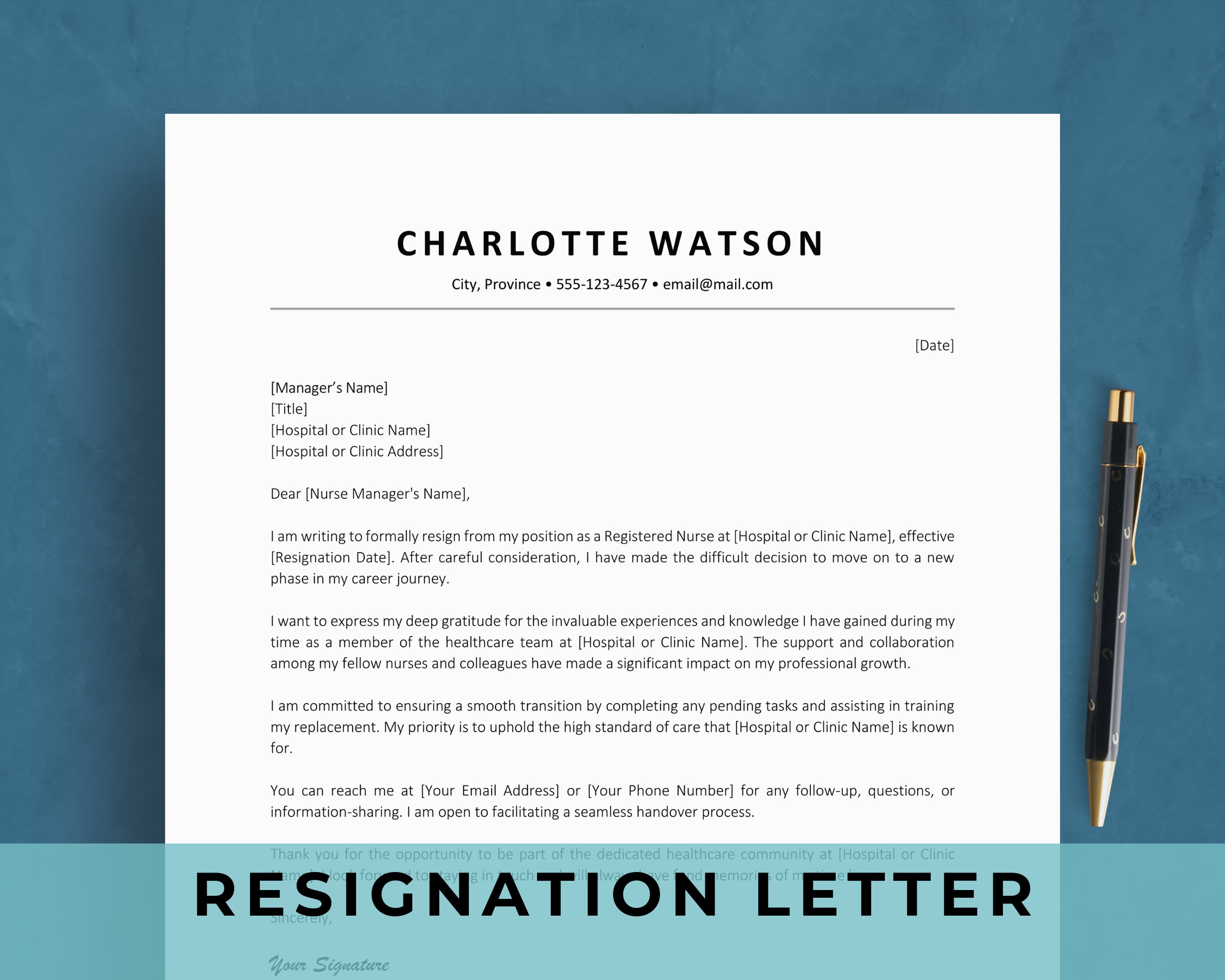 Nurse Resignation Letter Template for Word & Google Docs, Professional ...