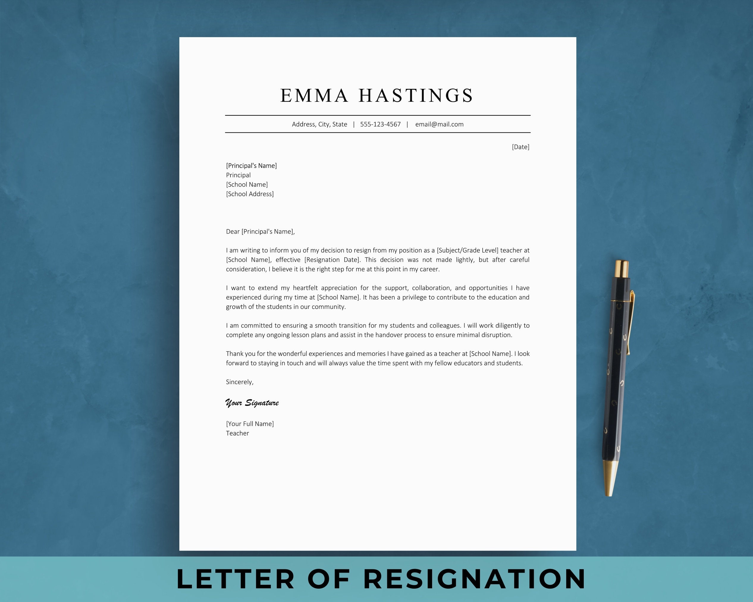 Sample Teacher Resignation Letter