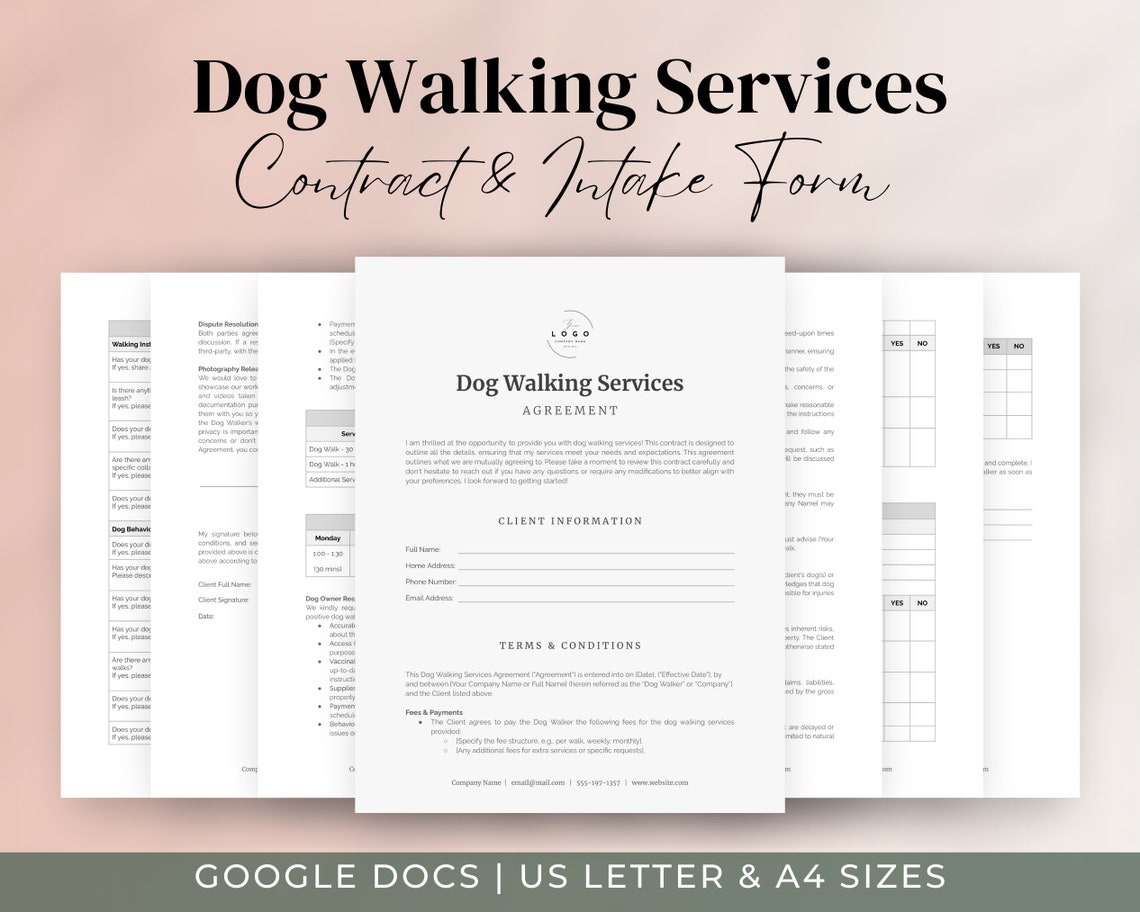 Dog Walking Contract Template & New Client Intake Form | Editable ...
