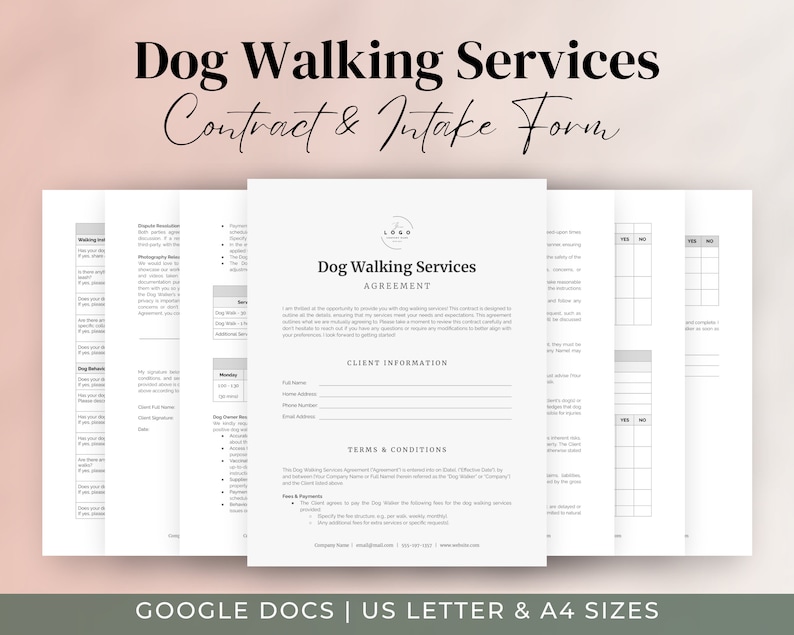 Dog Walking Contract Template & New Client Intake Form | Editable ...