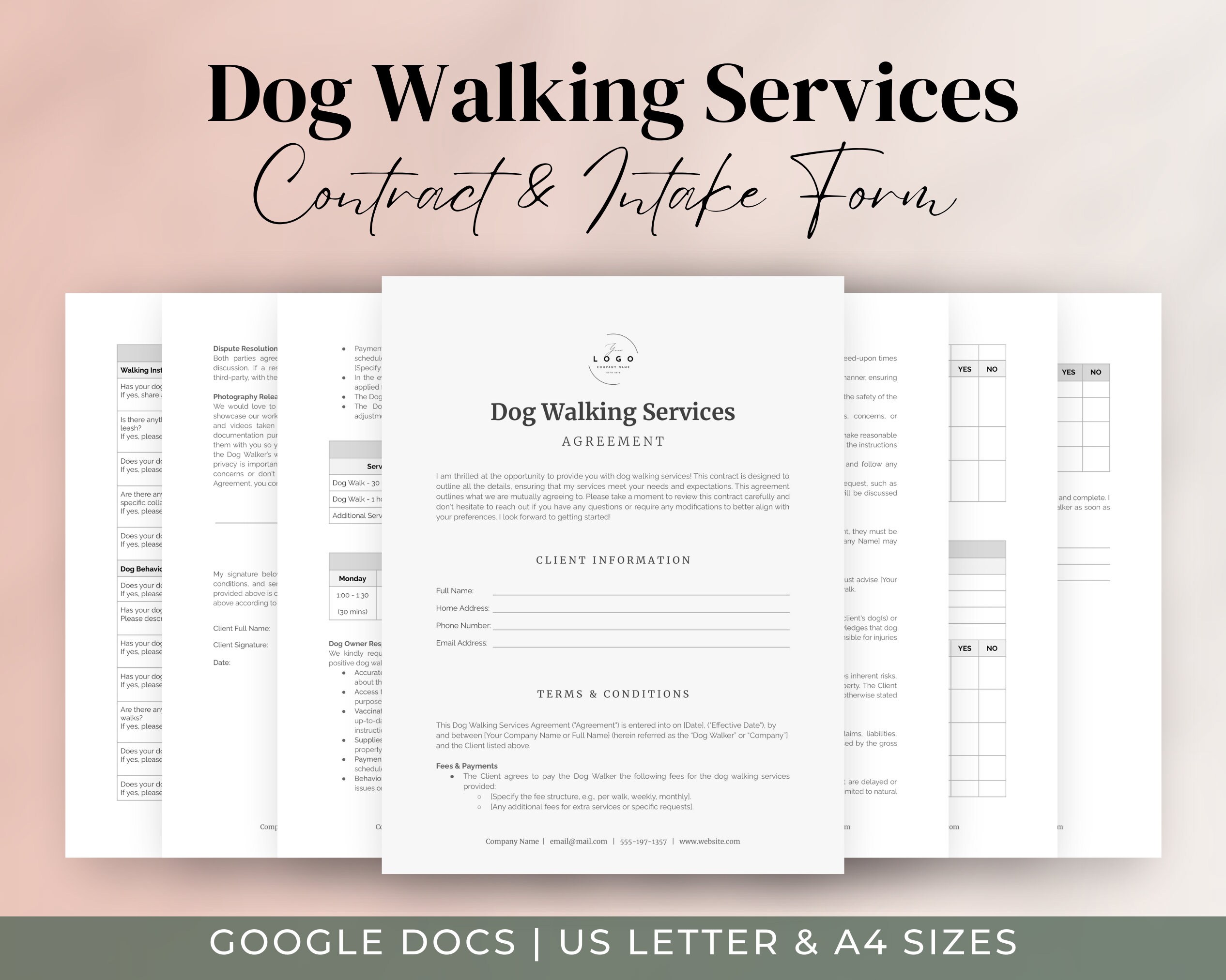 Dog Walking Contract Template & New Client Intake Form | Editable ...