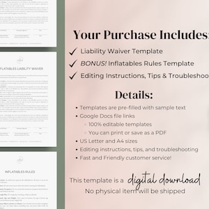 Inflatables Liability Waiver Form Template | Editable, Printable Bounce ...