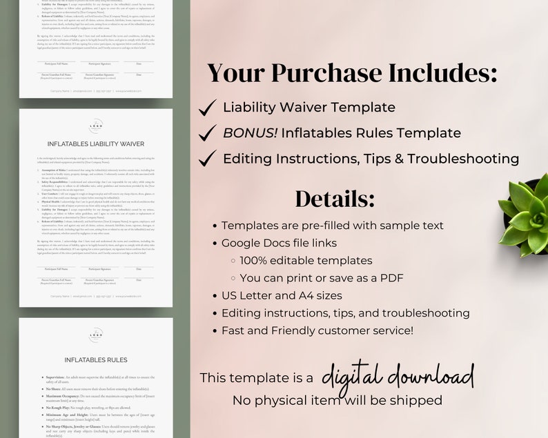 Inflatables Liability Waiver Form Template | Editable, Printable Bounce ...