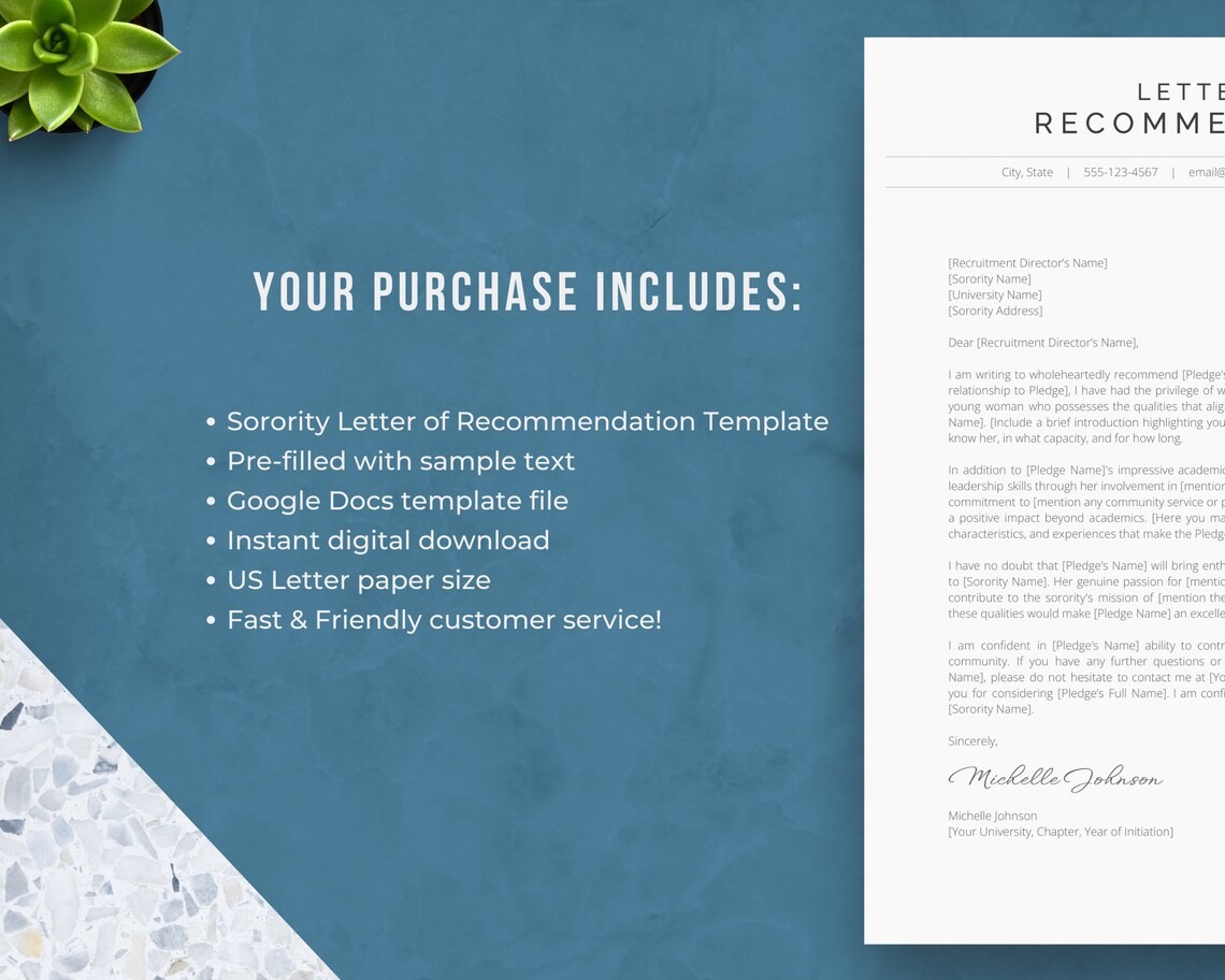 Sorority Letter of Support (LOS) Template for Sorority Recruitment ...
