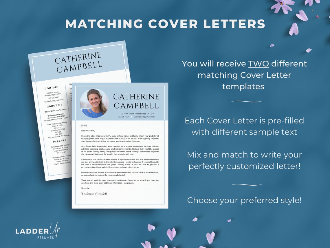 Sorority Resume Template With Photo, Editable Blue Rush Resume Template ...