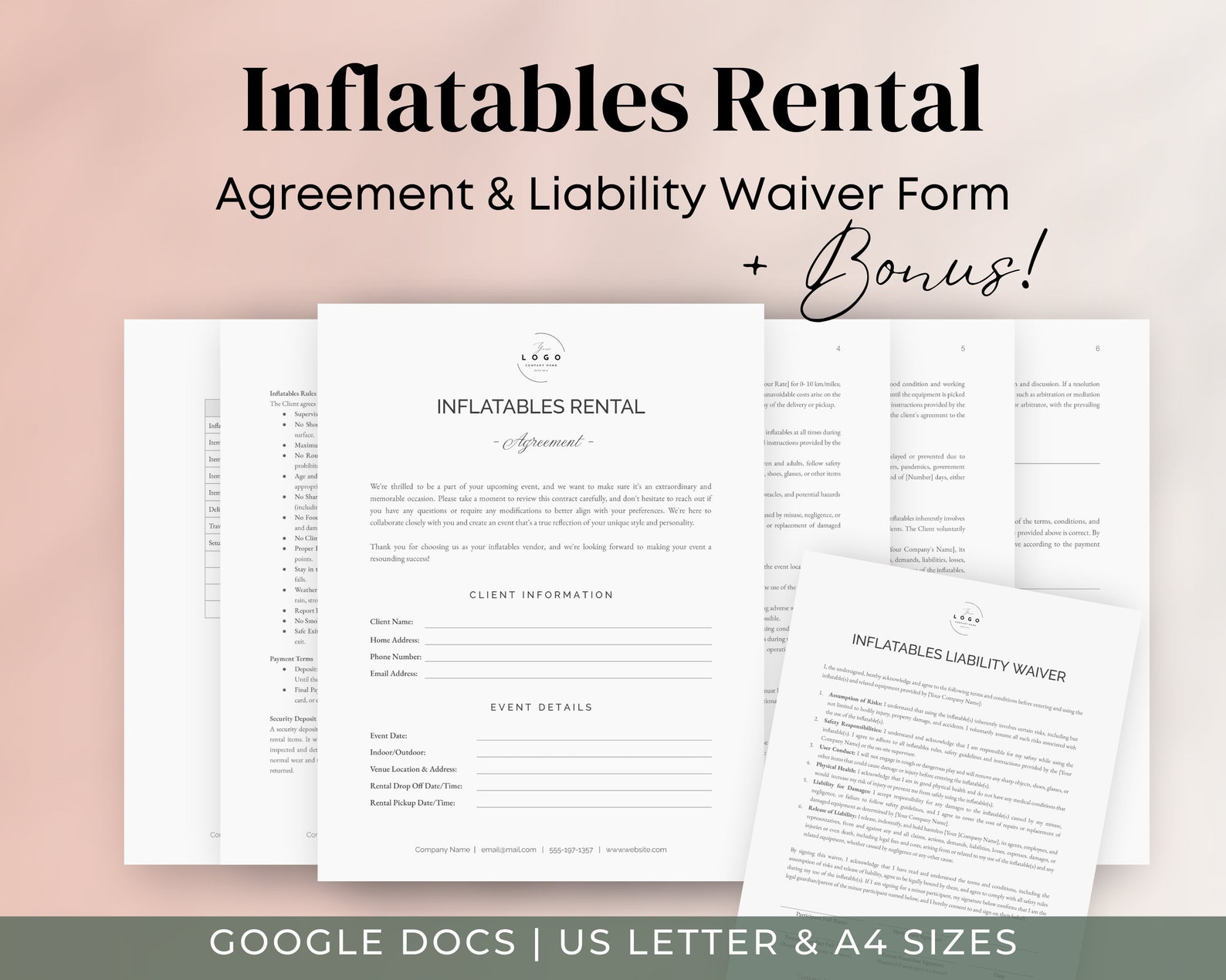 Inflatables Rental Agreement Template & Liability Waiver Form Bounce ...