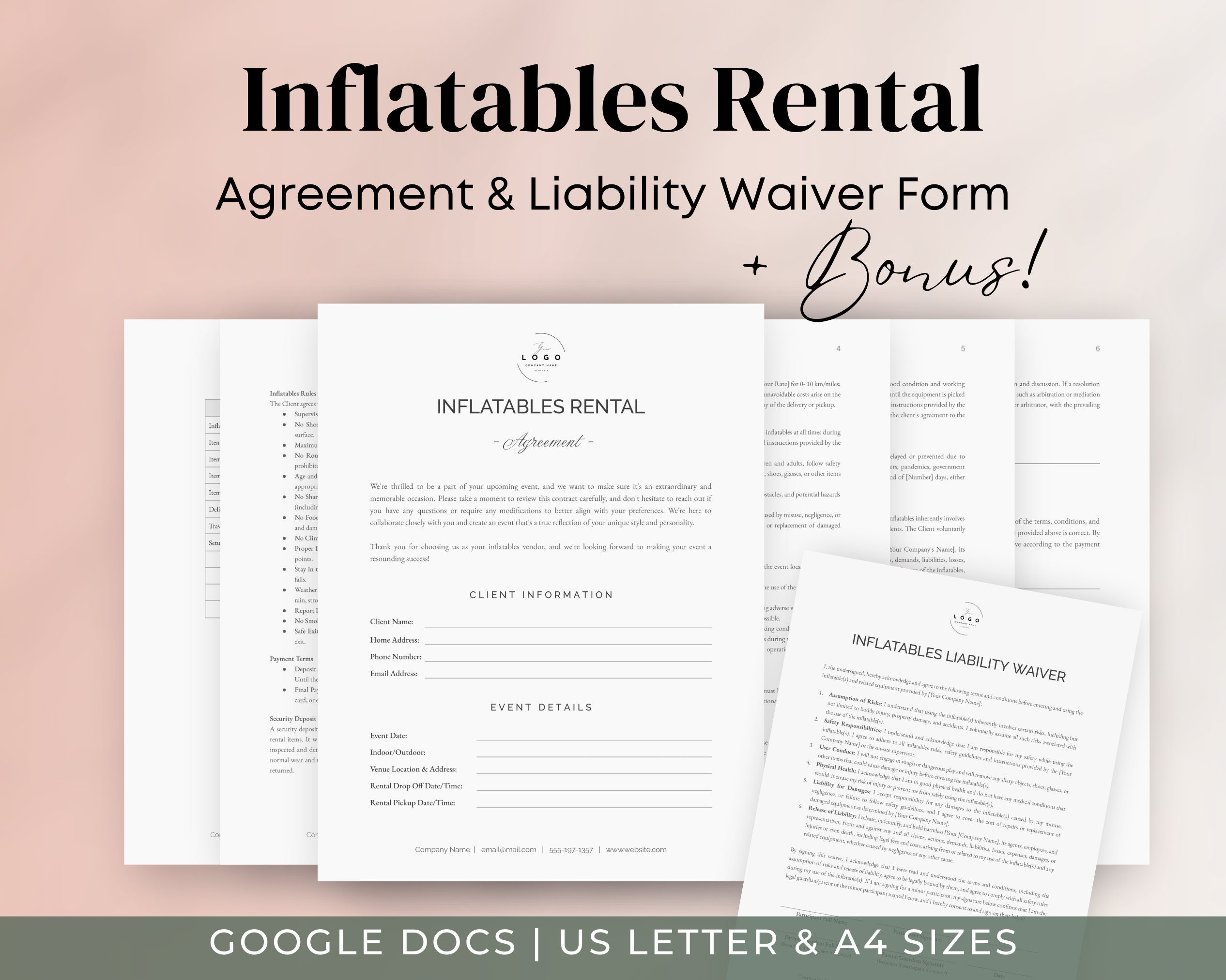 Inflatables Rental Agreement Template & Liability Waiver Form | Bounce ...