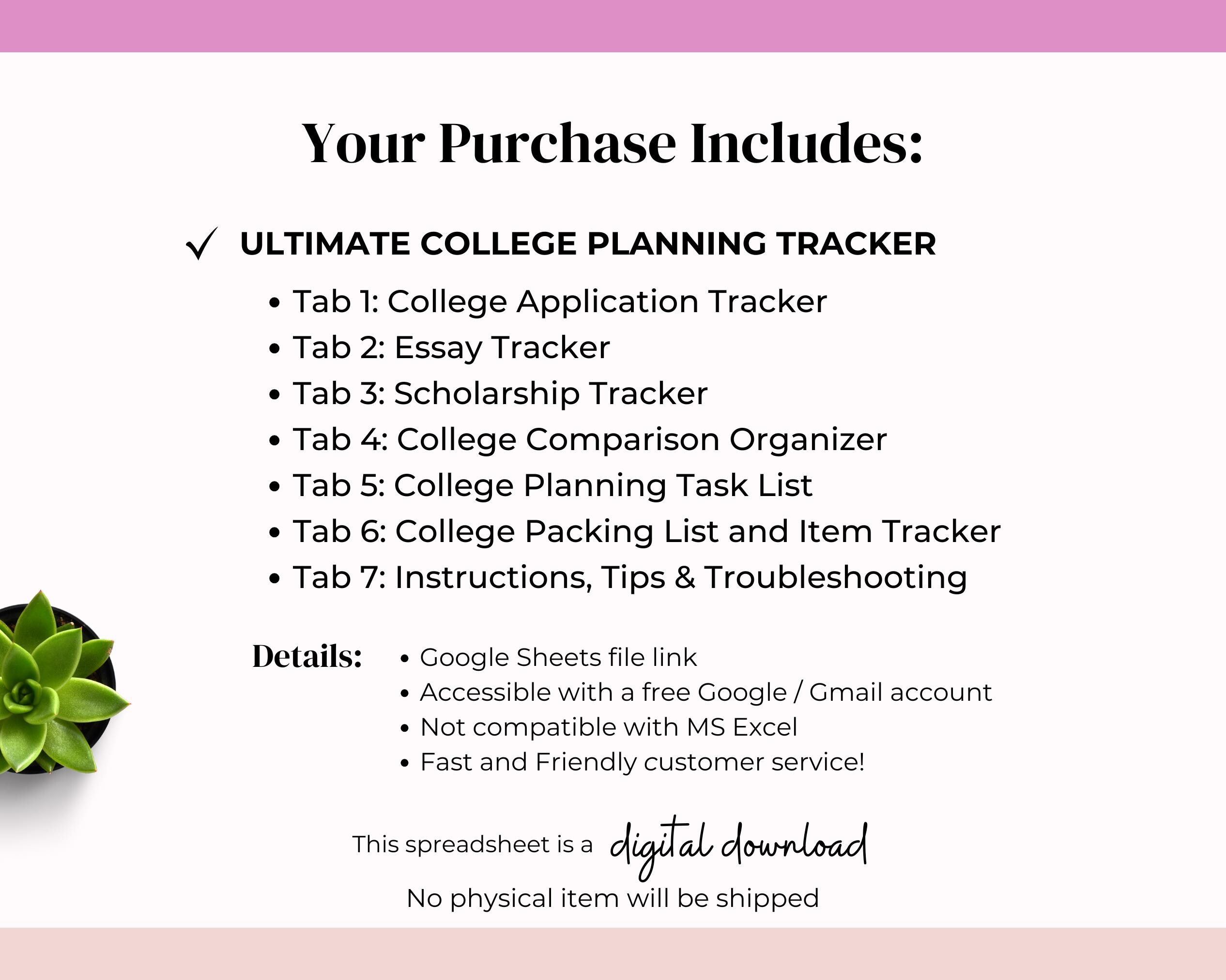 College Planner Spreadsheet Bundle: Scholarship Tracker | College ...