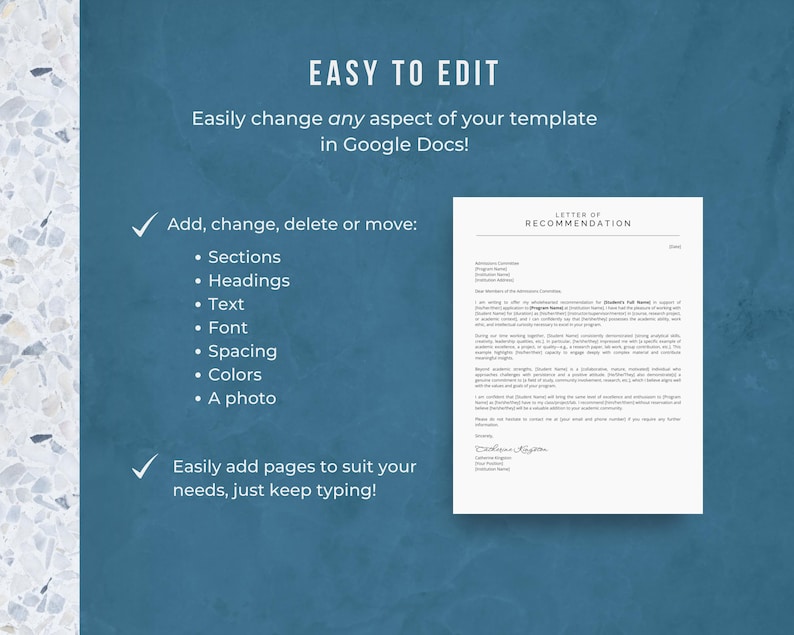 Academic Recommendation Letter Template | Scholarship Reference | Grad ...