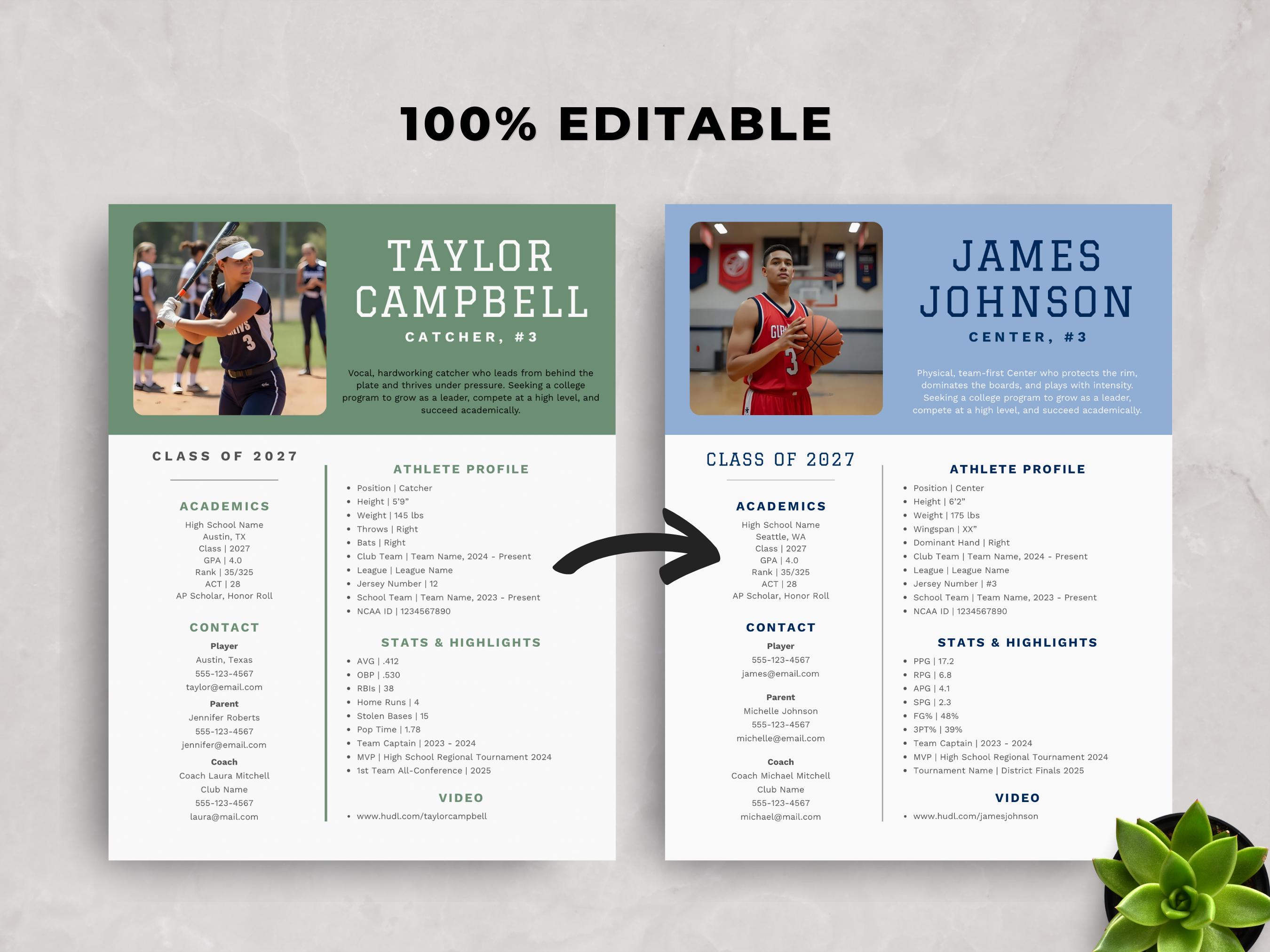 Softball Baseball Resume Template for College Recruiting | Sports ...