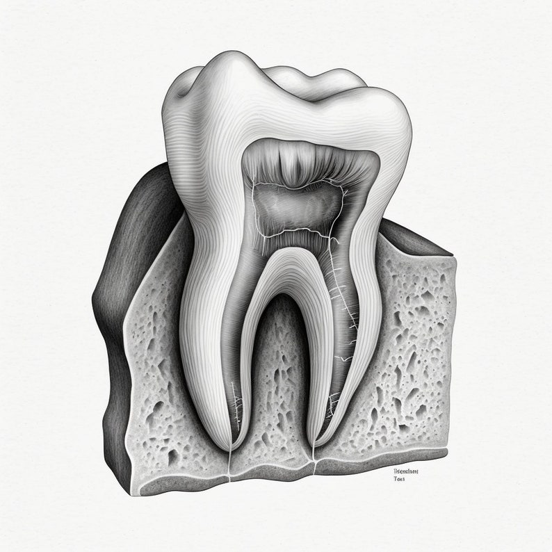 Realistic Tooth Sketch Draft Greyscale on White Canvas to Explain Show ...