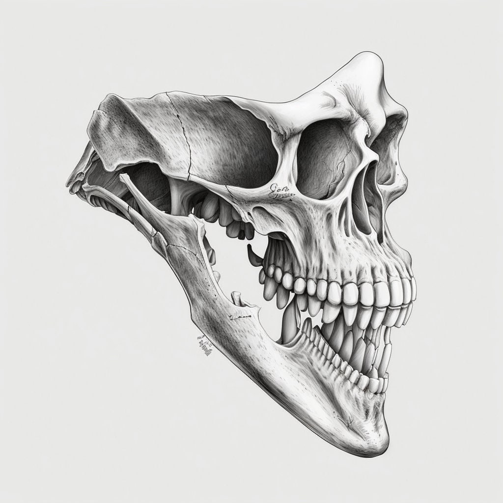 Realistic Skull Sketch in Greyscale With Teeth on White Canvas - Etsy