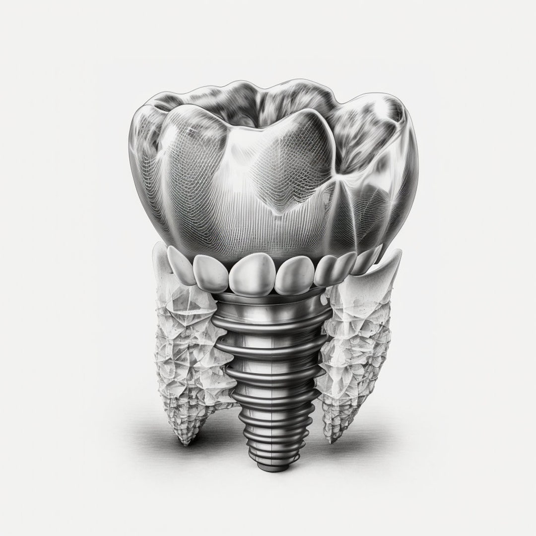 Large Realistic Metallic Dental Implant With Molar Crown and Glass ...