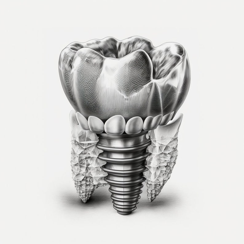 Large Realistic Metallic Dental Implant With Molar Crown and - Etsy