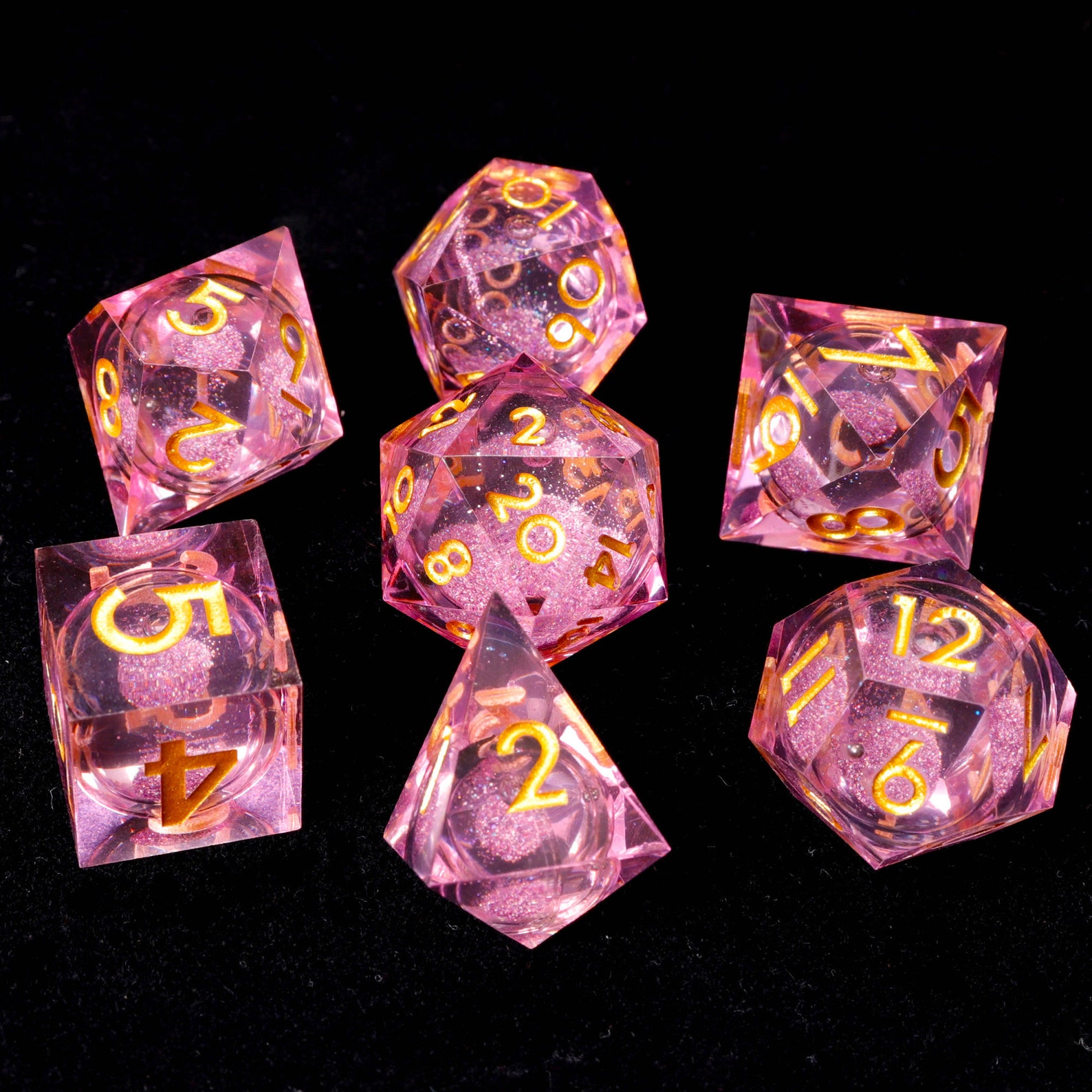 Liquid Core Dice Pink DND Dice Set Sharp Edge D&D Dice Full - Etsy