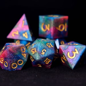 Rainbow DND Dice Set, Watercolour Star Sharp Edge D&D Dice Full Set ...
