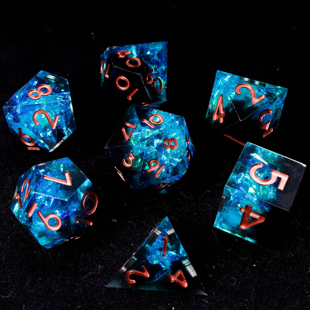 Blue Lightning DND Dice Set, Blue Black Sharp Edge D&D Dice Set ...