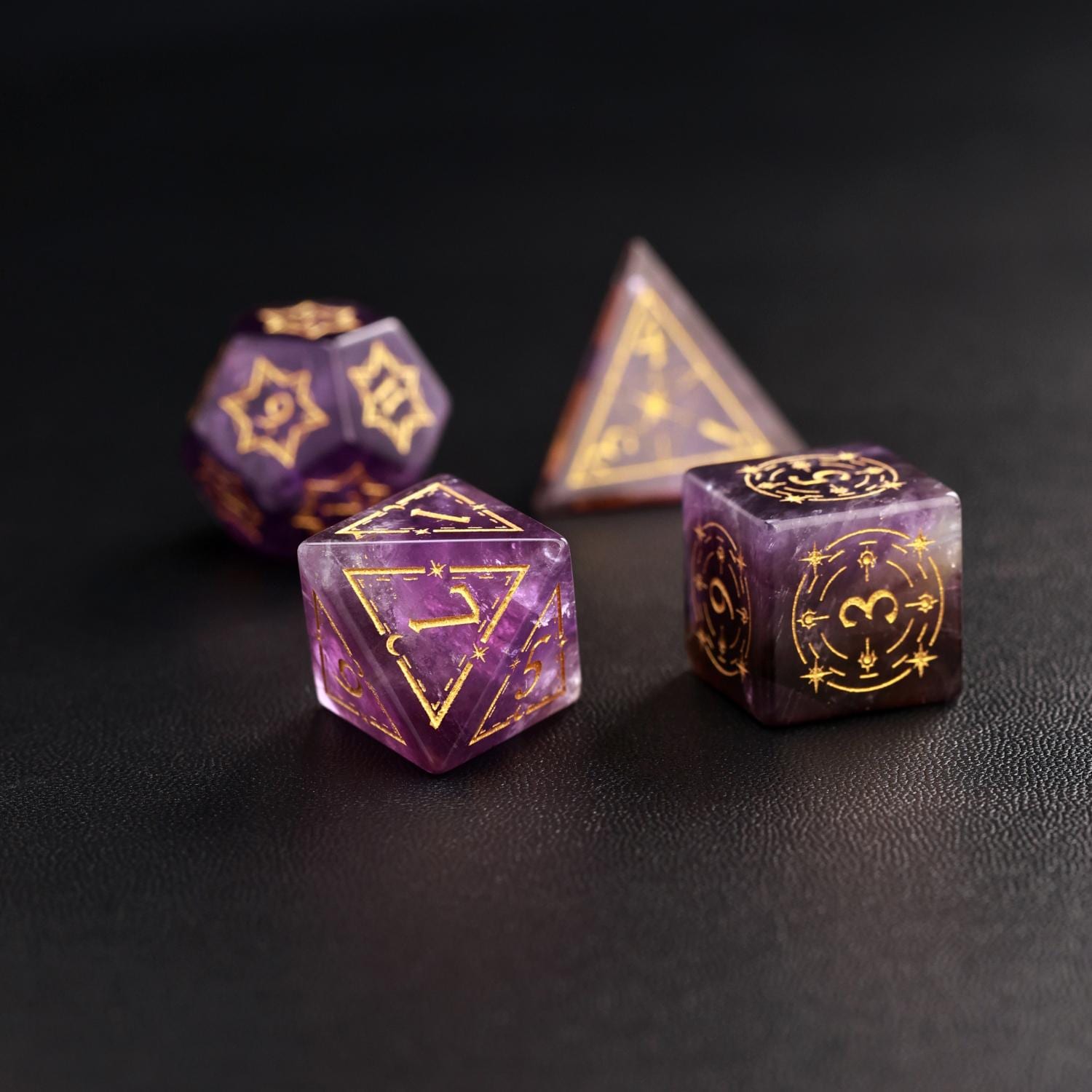 Purple Crystal DND Dice Set – Handmade Engraved/carving Amethyst for ...