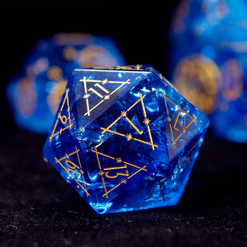 Blue DND Dice Set for Birthday Gift, Glass Sharp Edge D&D Dice Set ...