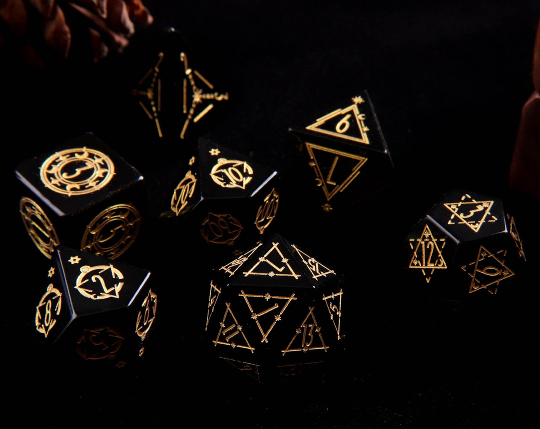 Engraved Obsidian DND Dice Set – Handmade Carving Purple Crystal for ...