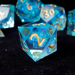 Blue Lightning DND Dice Set, Blue Galaxy Sharp Edge D&D Dice Full Set ...