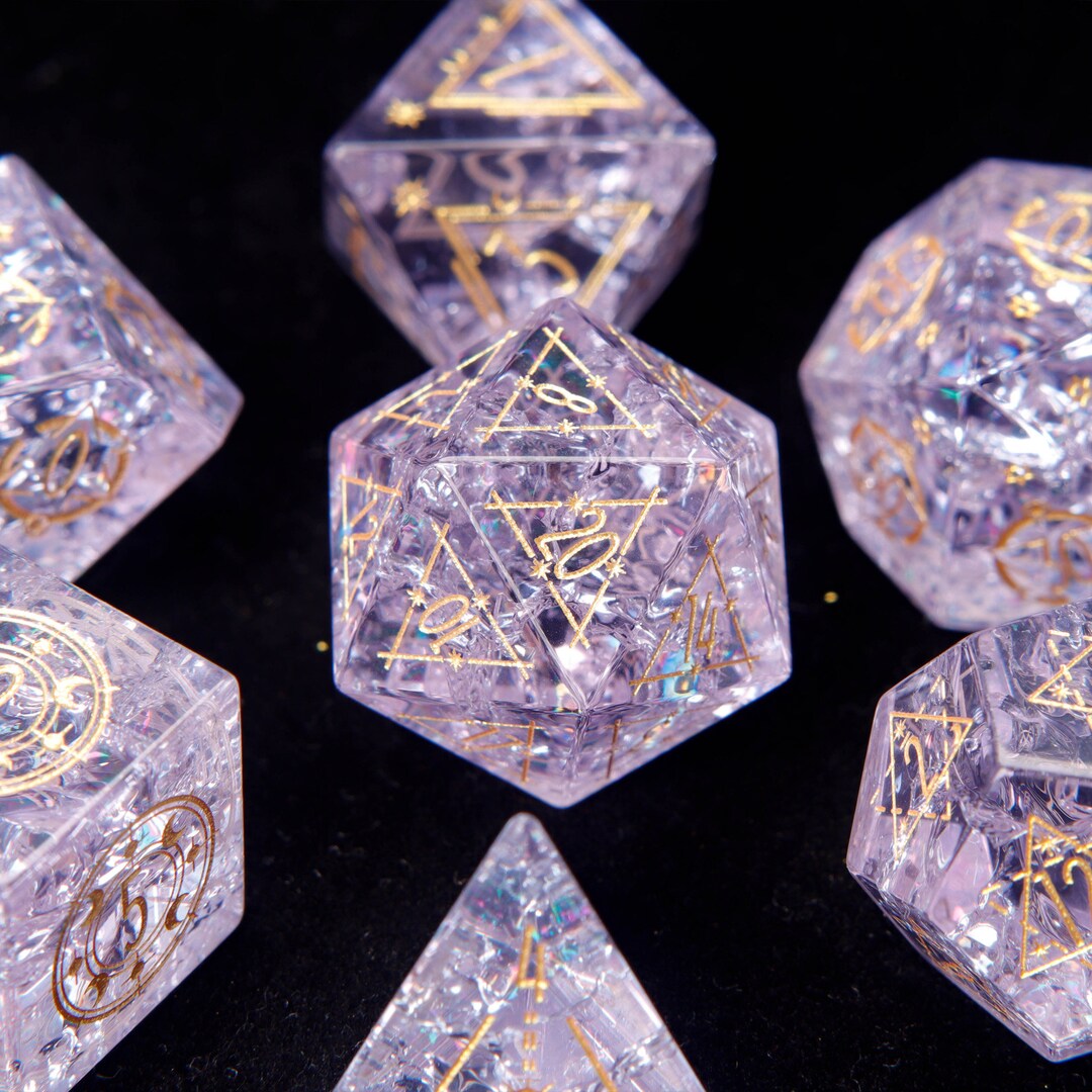 Light Purple DND Dice Set, Glass Sharp Edge D&D Dice Set, Dungeons and ...