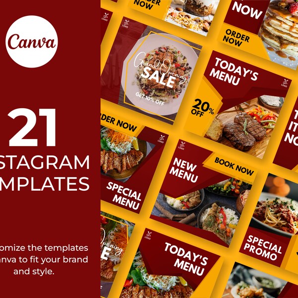 Instagram Template Canva Restaurant - Etsy