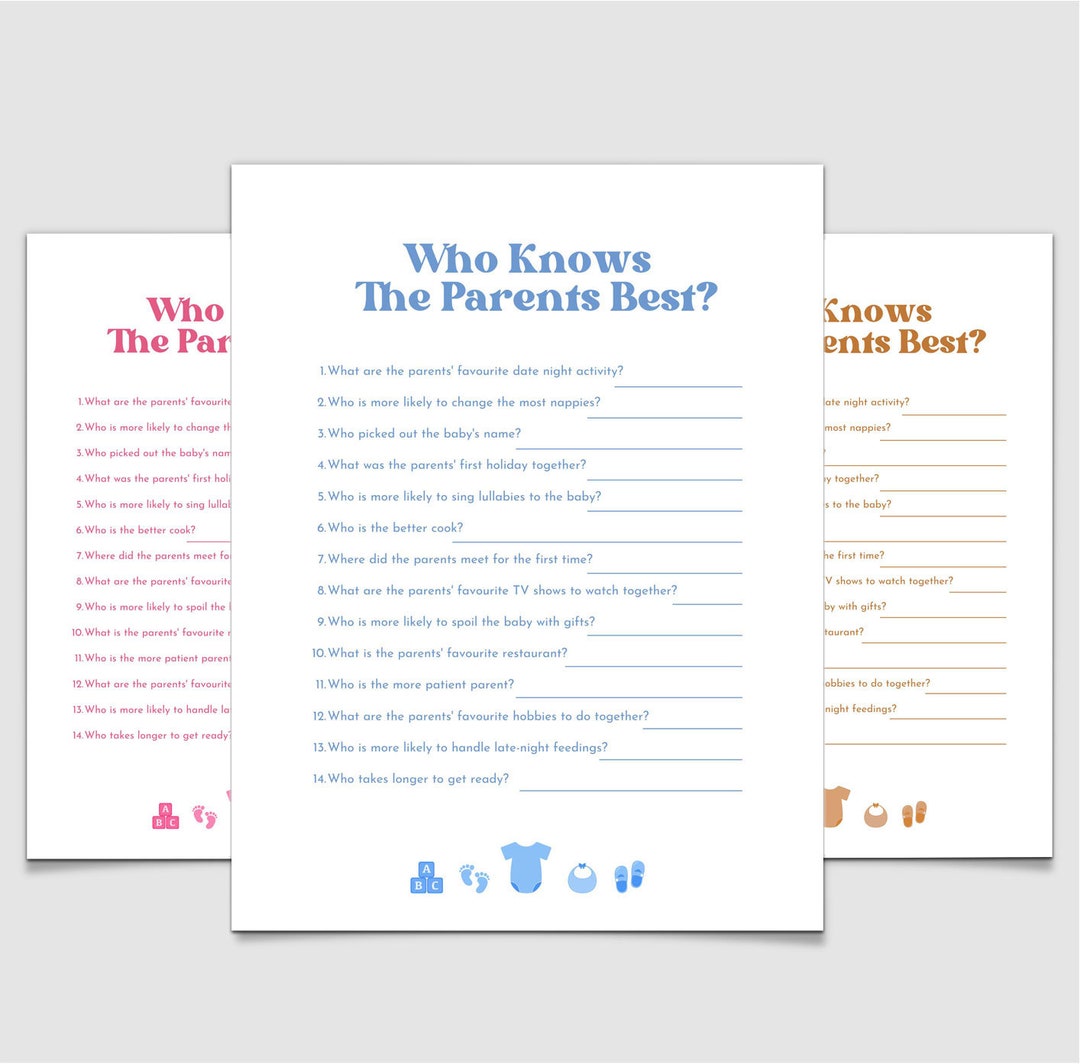 Who Knows the Parents Best? Baby Shower Game | A5 Sheets | Simple ...