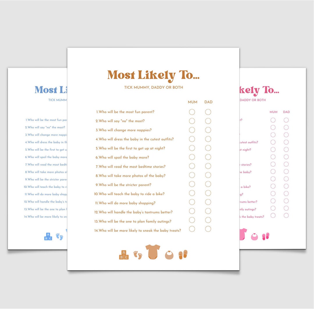 Most Likely To...? Baby Shower Game | A5 Sheets | Simple Minimalistic ...