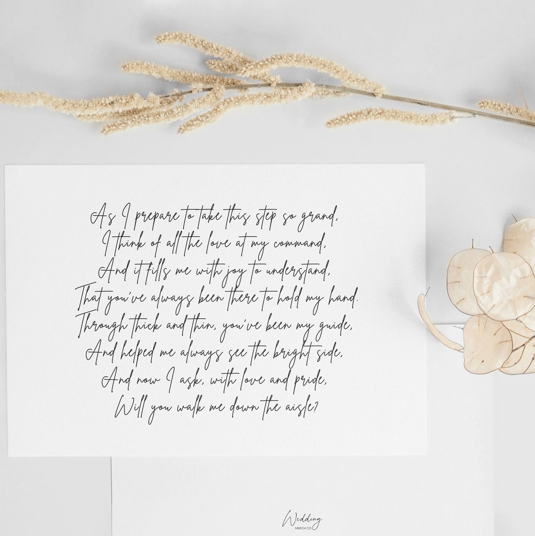 Will You Walk Me Down the Aisle Poem A6 Postcard, Give Me Away Poem ...