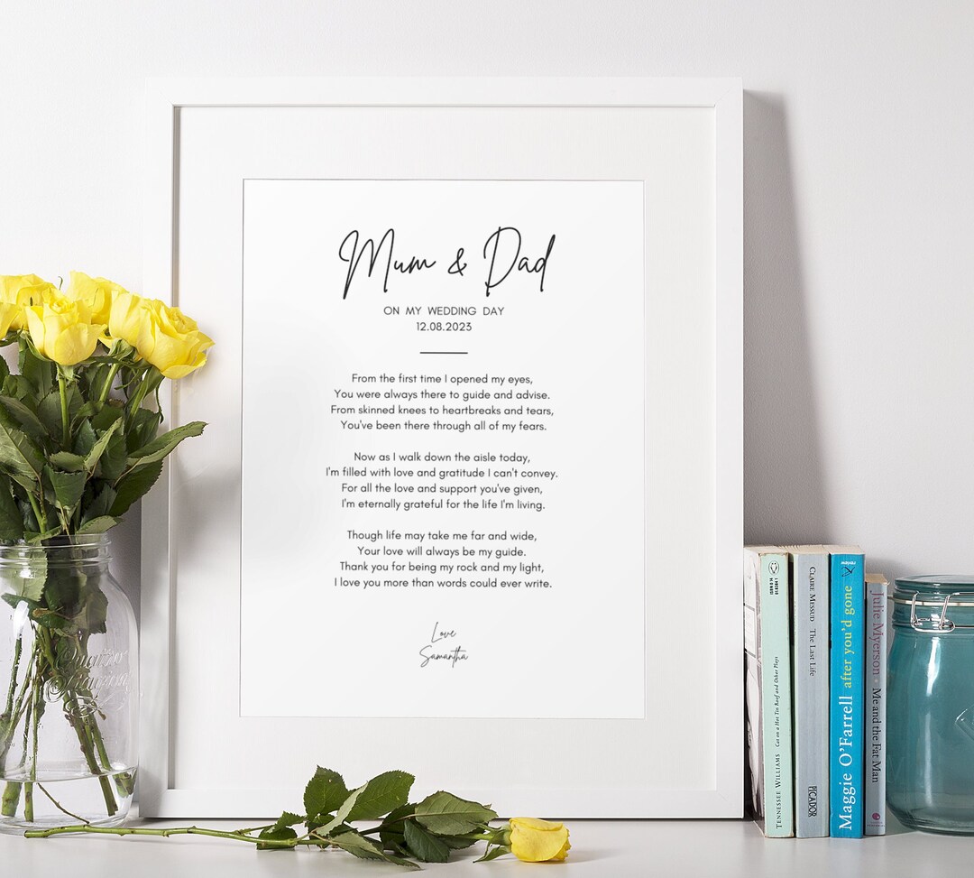 To Mum & Dad on My Wedding Day Poem. Unframed Poem Print as Thank You ...