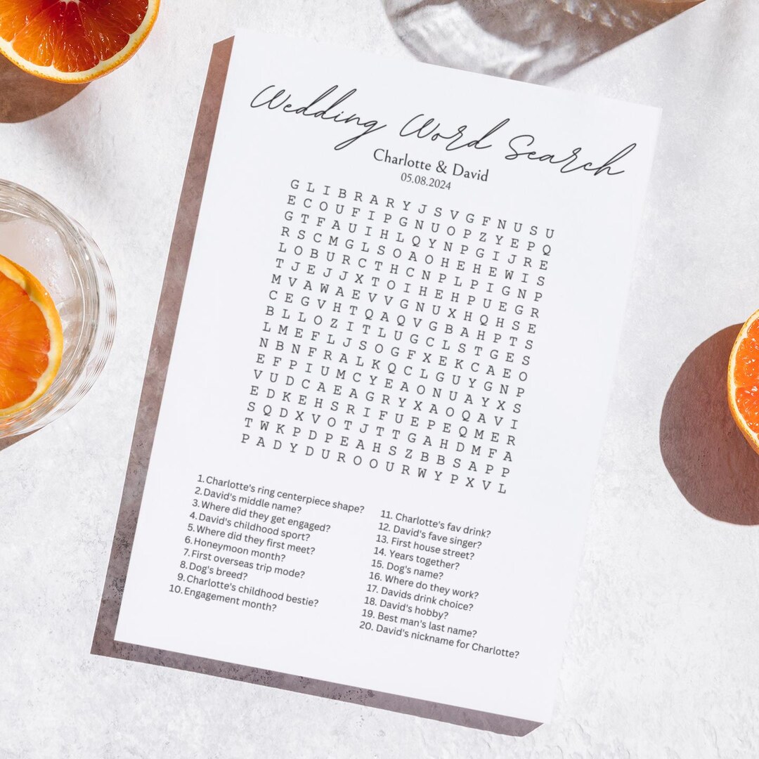 Sopa de letras personalizada para bodas. Resuélvela y bebe. Juego para ...