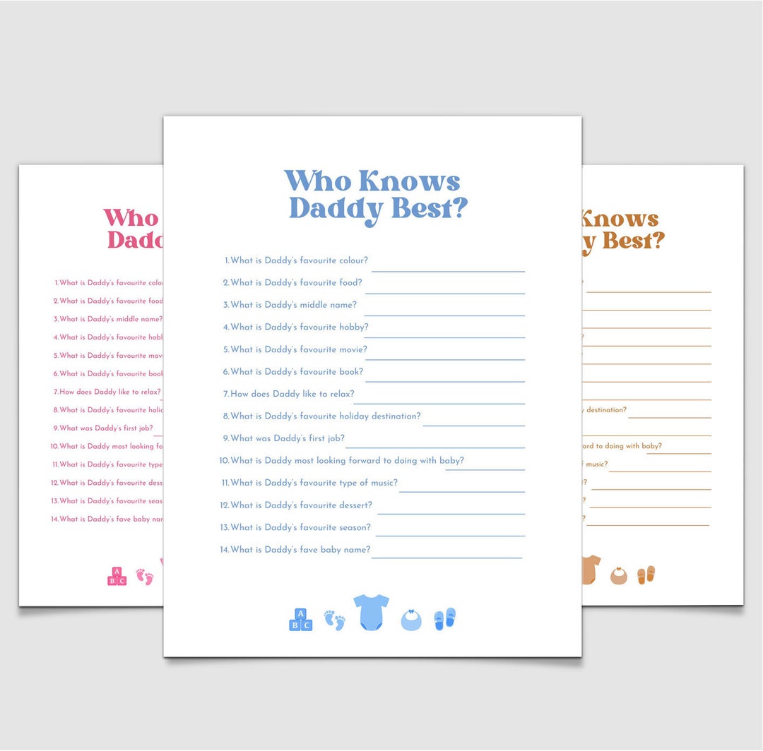 Who Knows Daddy Best? Baby Shower Game | A5 Sheets | Simple ...