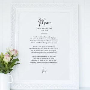 To Mum & Dad on My Wedding Day Poem. Unframed Poem Print as Thank You ...