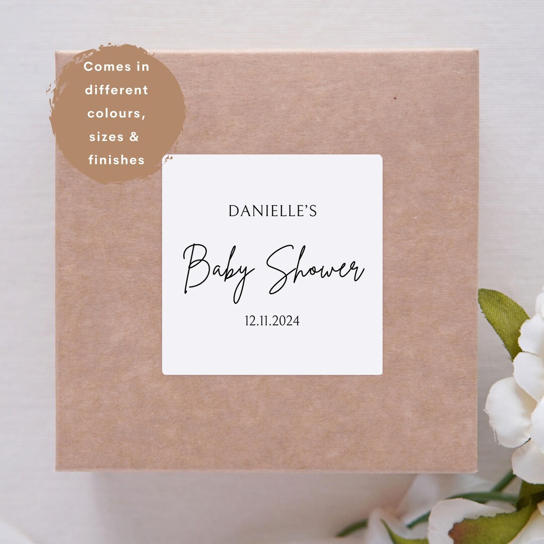 Custom Baby Shower Stickers, Namd and Date Personalised Baby Shower ...