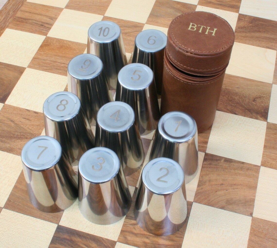1-10 Numbered Steel Stirrup Cups in Brown Leather Zip Case With Free ...